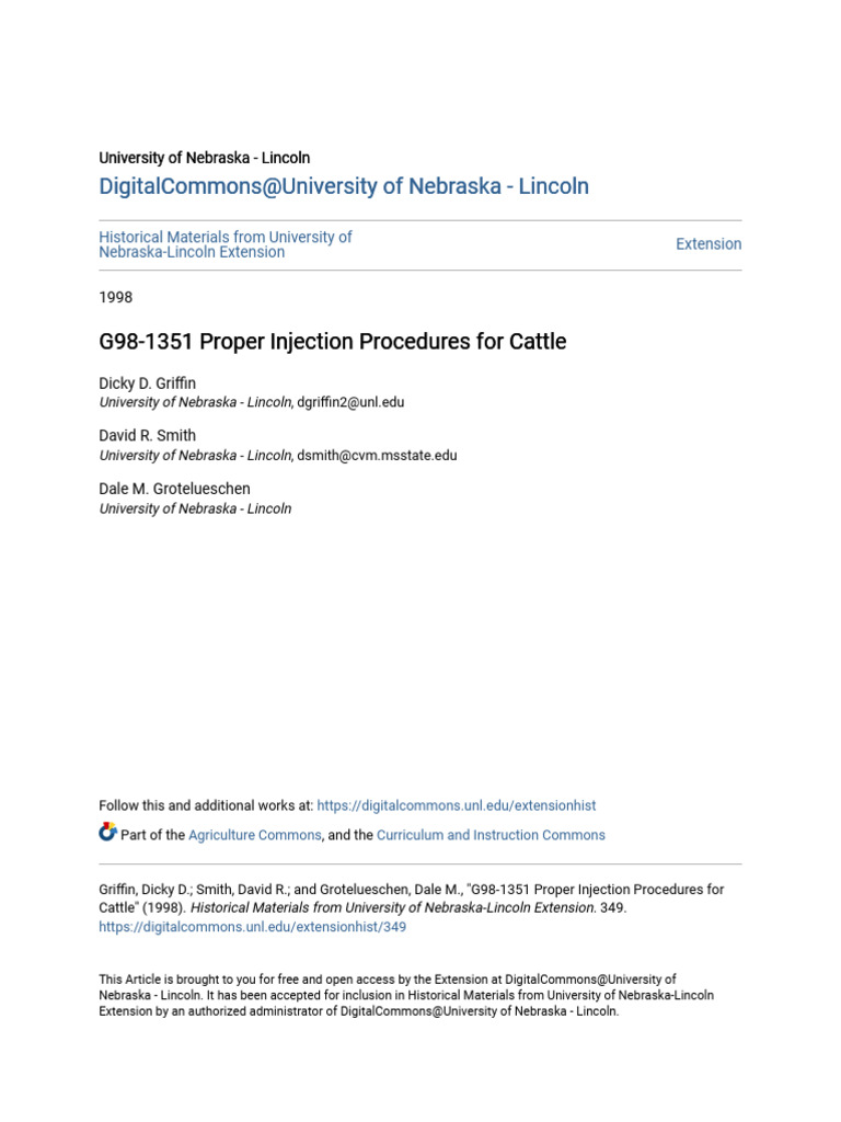 Proper Injection Procedures For Cattle | PDF