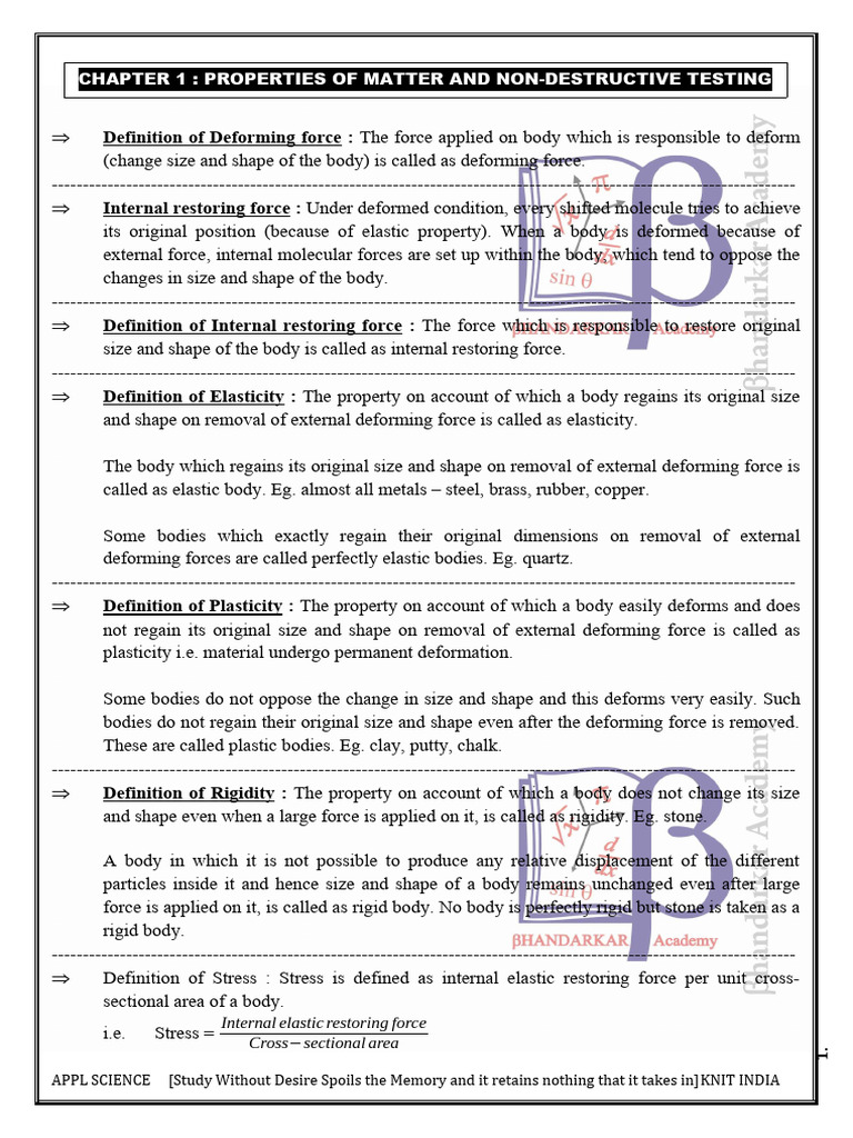Properties Of Matter And Ndt Notes Pdf Elasticity Physics