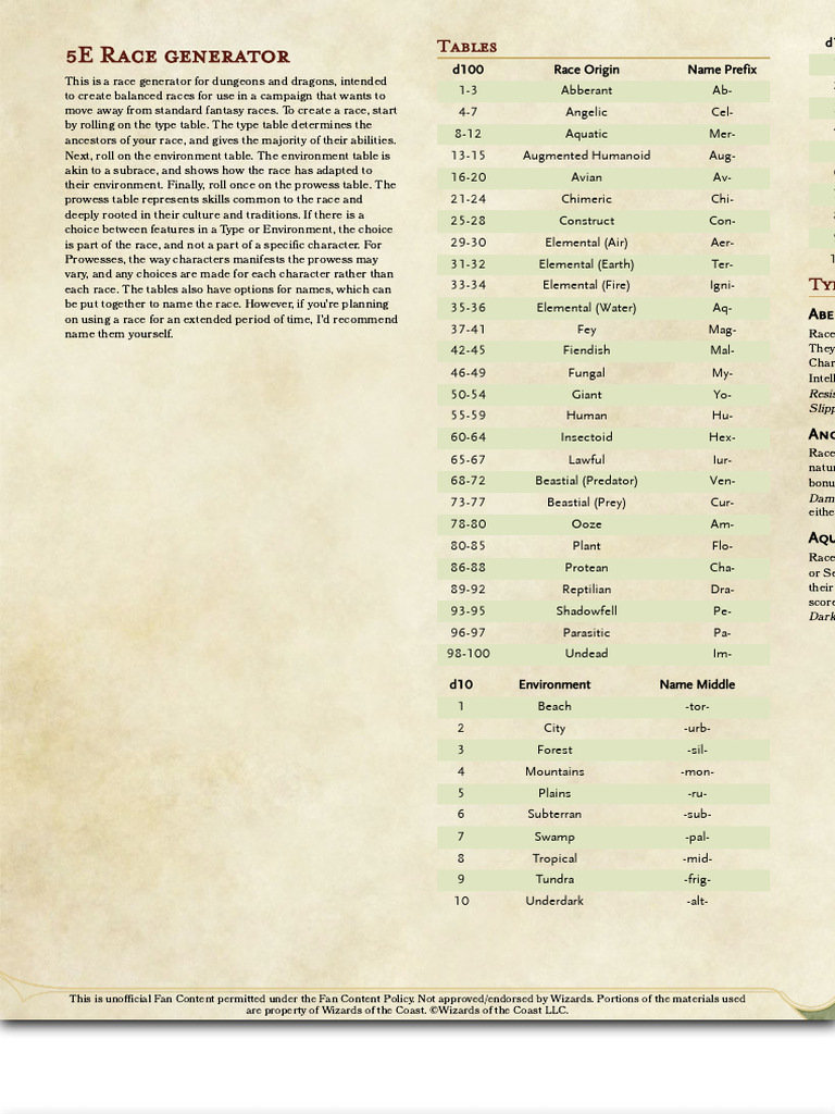 Custom D&D Race Generator Guide | PDF | Dungeons & Dragons | Gary Gygax ...
