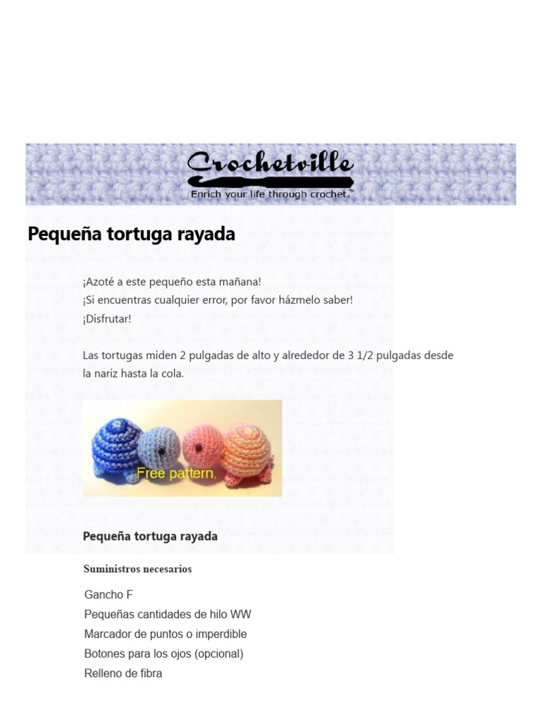 Tortuguita Tiny Striped-Tiny Striped Turtle - Free Original Patterns - Crochetville | PDF