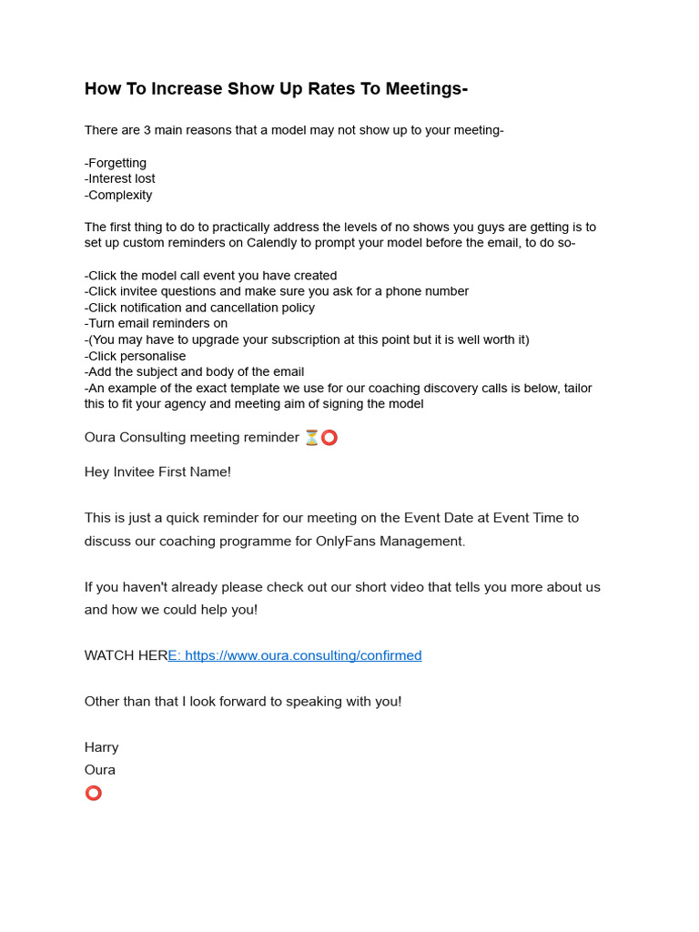 Increasing Show Up Rates | PDF