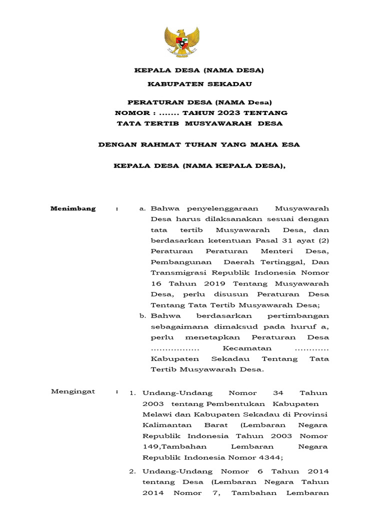 Contoh Perdes Tata Tertib Musyawarah 2024 | PDF
