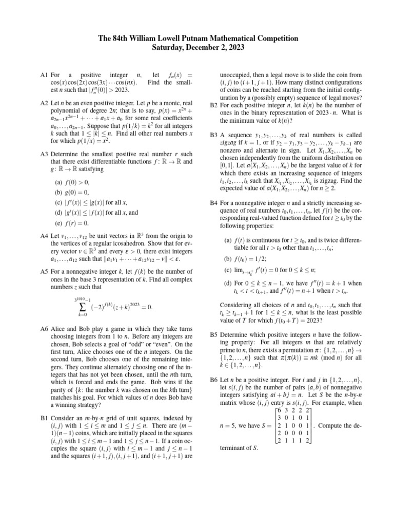 2023 Putnam Download Free Pdf Real Number Mathematical Concepts