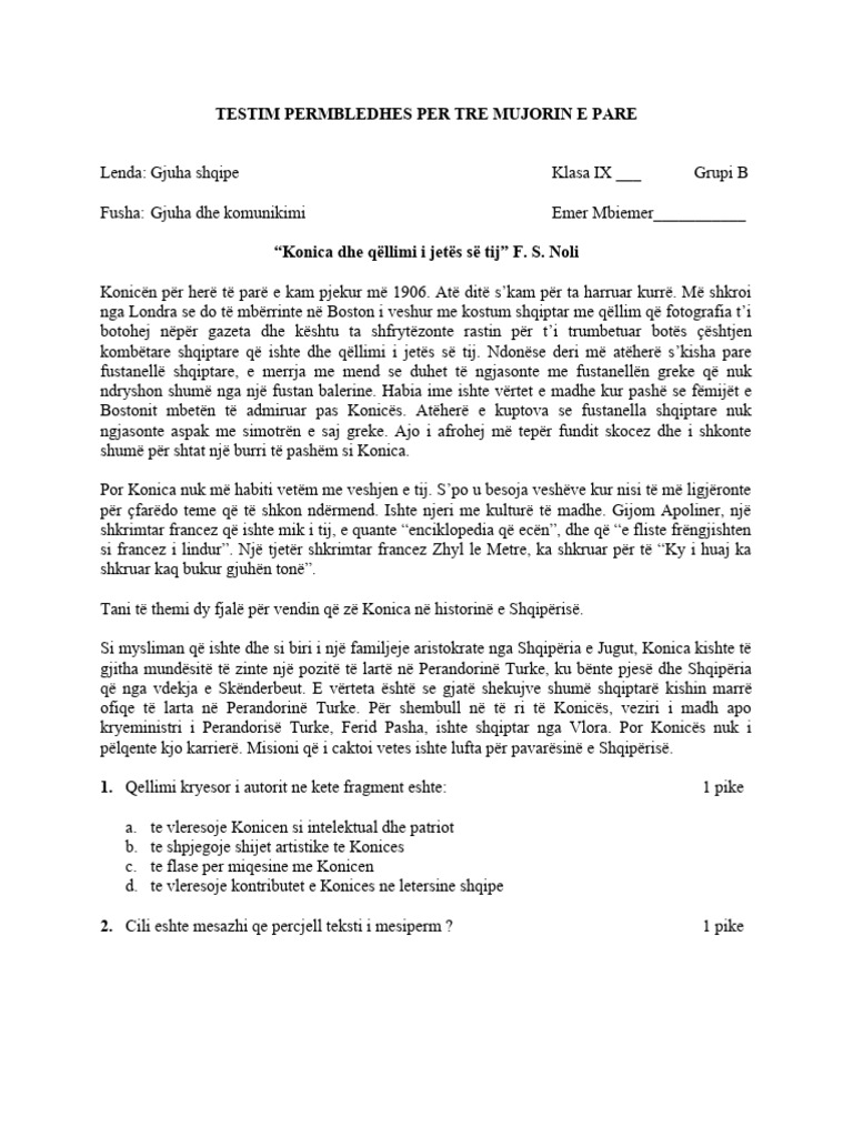 KLASA IX Test Konica B | PDF