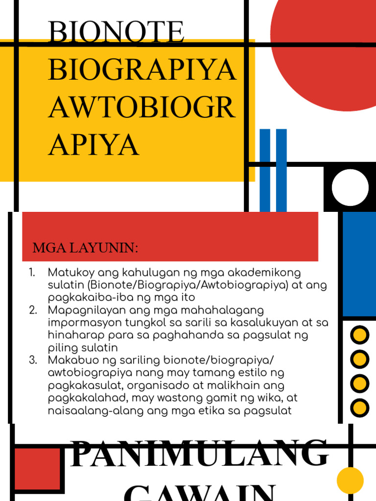 Aralin 5 Bionote Biograpiya at Awtobiograpiya | PDF