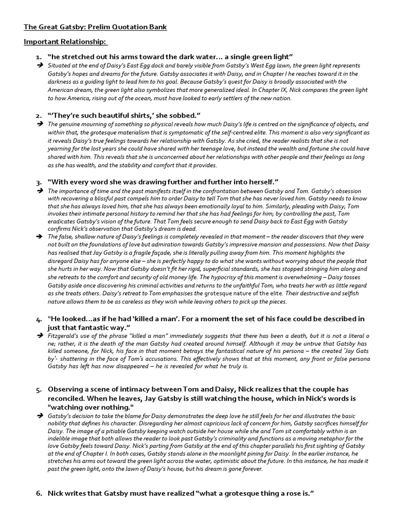 The Great Gatsby Prelim Quotation Bank | PDF | The Great Gatsby