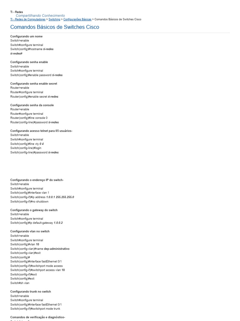 Comandos Básicos de Switches Cisco __ Ti - Redes | PDF