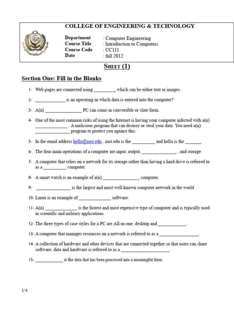 Sheet 1 | Download Free PDF | Computer Hardware | Operating System