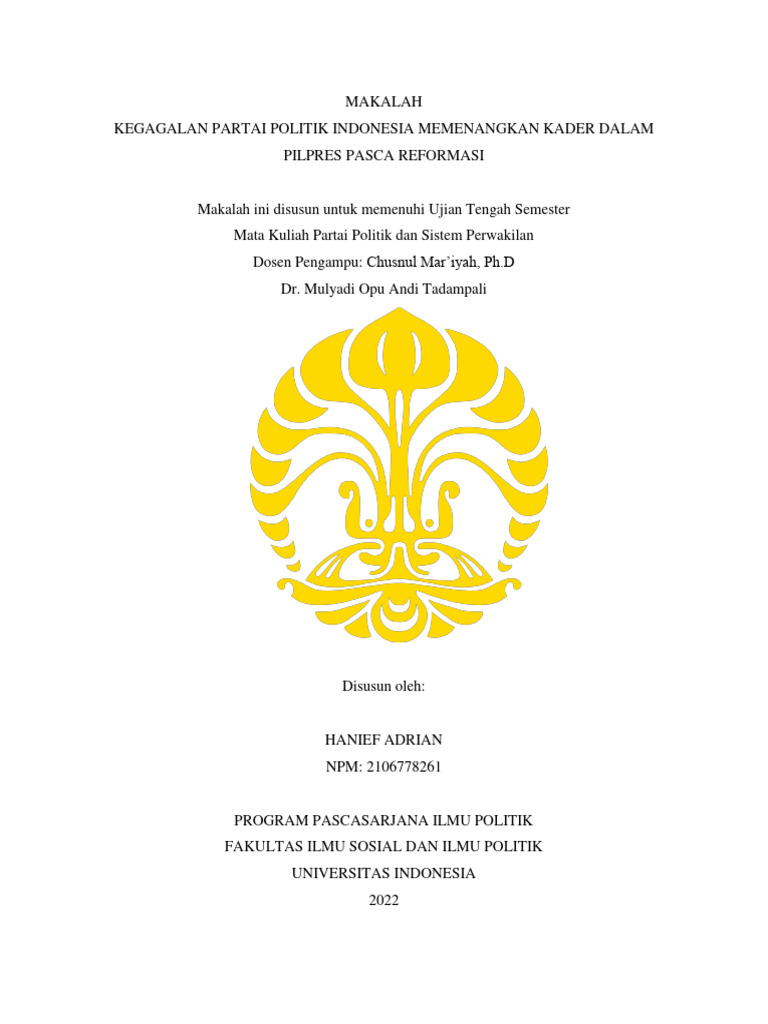Hanief Adrian - Makalah Seminar - Kegagalan Parpol Dalam Pencapresan ...