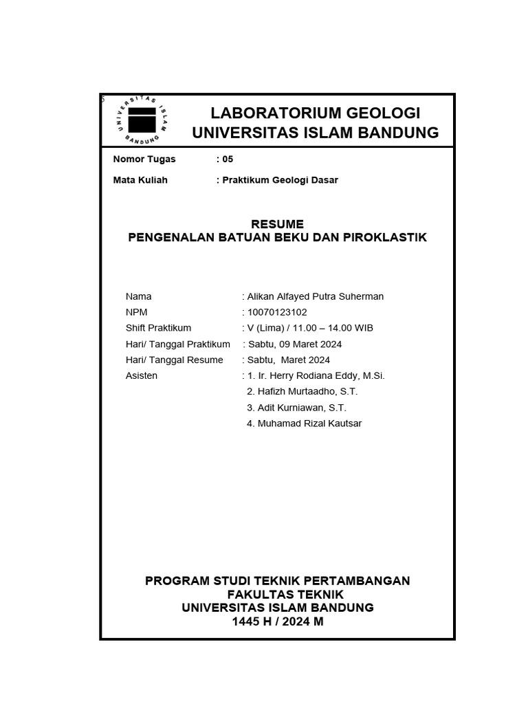 5 - Alikan Alfayed Putra Suherman - 10070123102 - Pengenalan Batuan ...