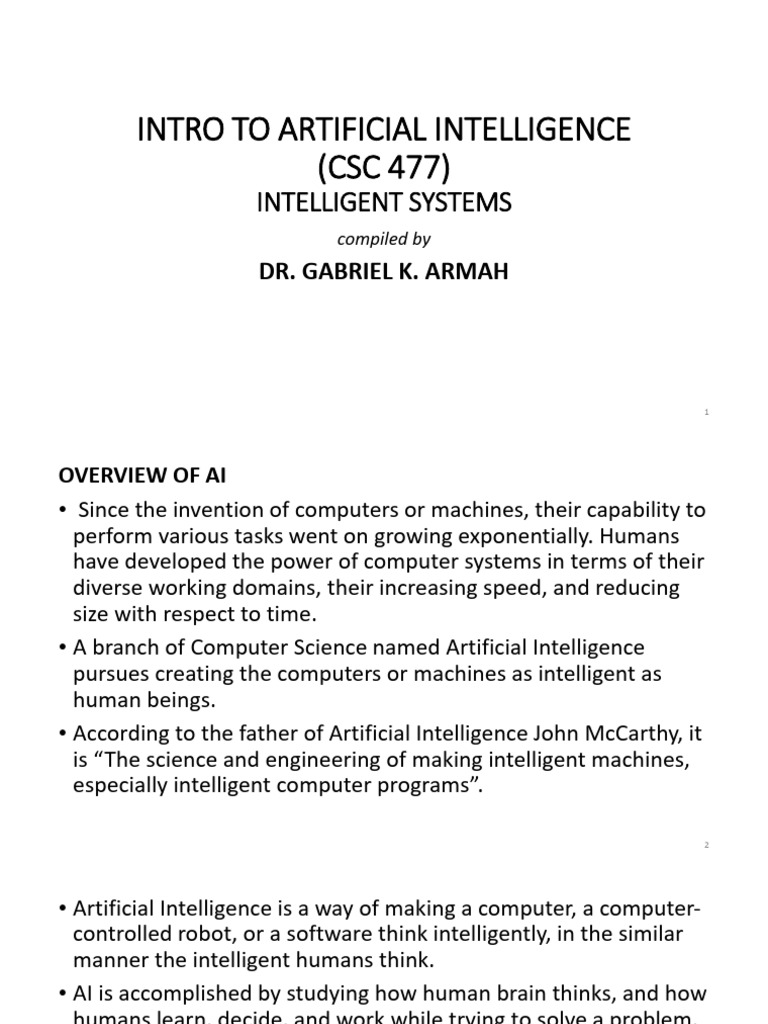 AI Overview for CSC 477 Students | PDF | Parsing | Fuzzy Logic