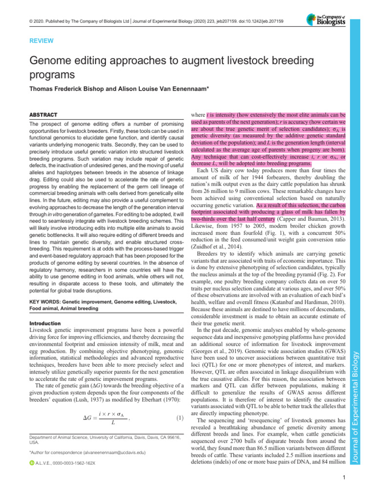 Genome Editing Livestock Breeding Programs | PDF | Genetics ...