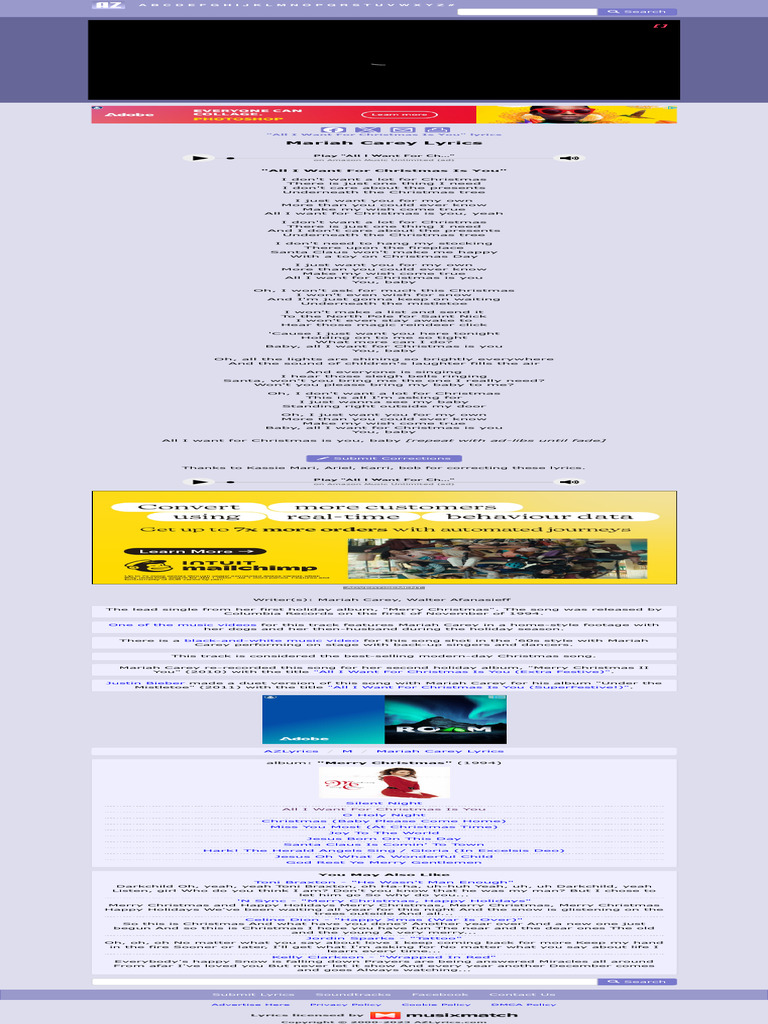 Mariah Carey - All I Want For Christmas Is You Lyrics | PDF | Christmas