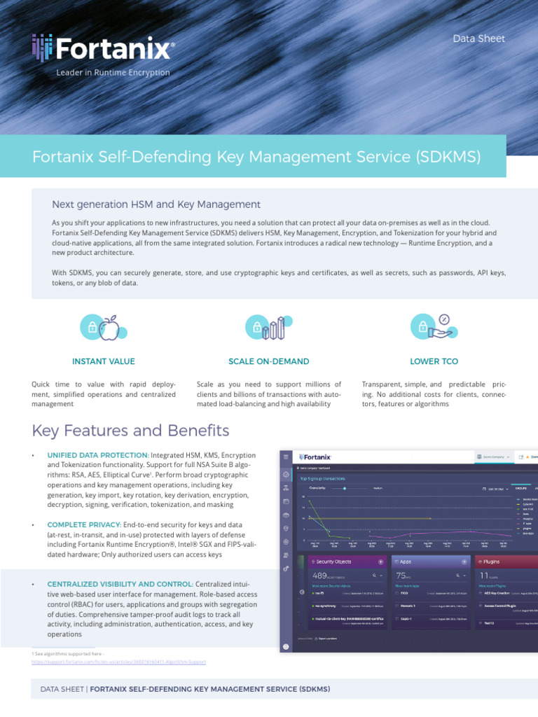 Fortanix SDKMS Datasheet | PDF | Cloud Computing | Key (Cryptography)