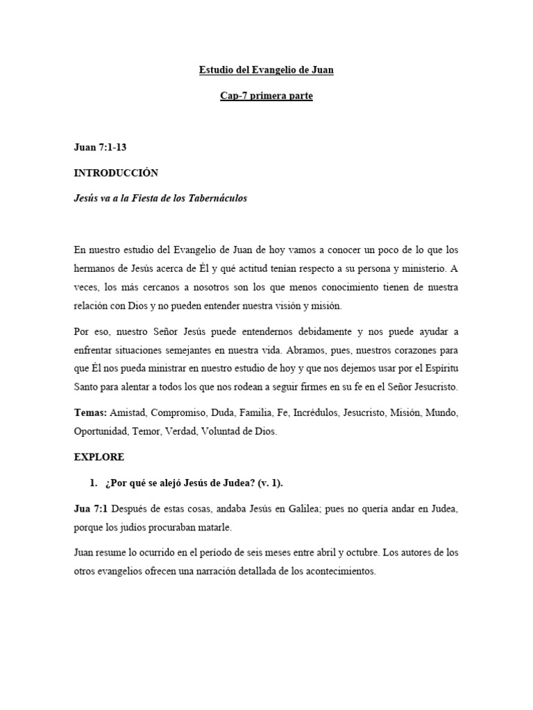 Evangelio de Juan Cap. 7 primera parte | PDF | Jesús | Juan el apóstol