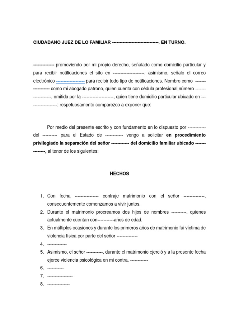 Solicitud de Separación de Domicilio Familiar | PDF