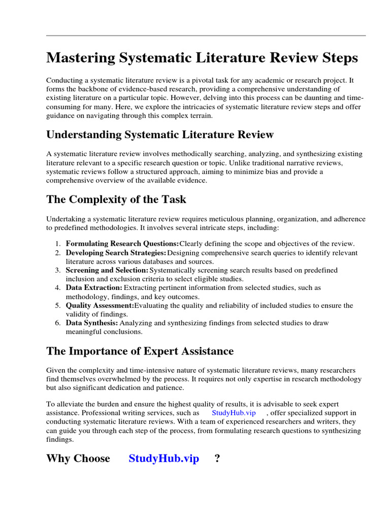 Systematic Literature Review Steps Pdf Systematic Review Methodology
