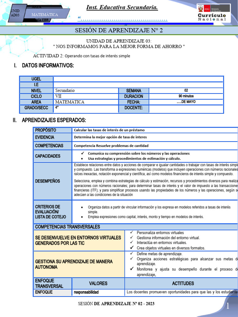 Ses 2 Mat 4° Unid 03 | PDF | Aprendizaje | Evaluación