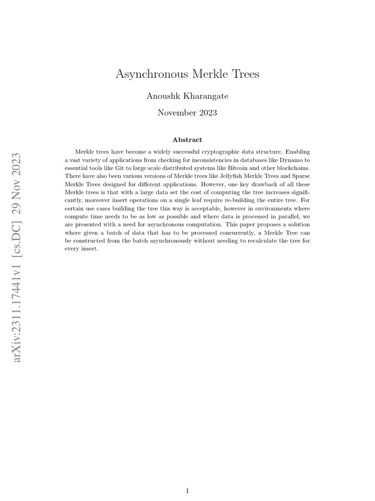 Asynchronous Merkle Trees: Anoushk Kharangate November 2023 | PDF ...