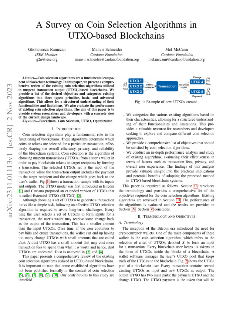A Survey On Coin Selection Algorithms in UTXO-based Blockchains | PDF