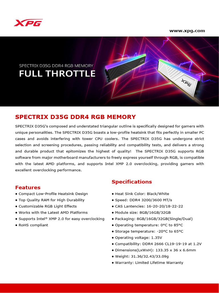 XPG Spectrix D35G DDR4 RGB V3 | PDF | Electronics | X86 Architecture