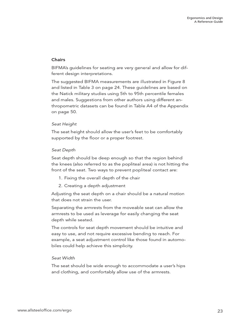 Seat Height: Ergonomics and Design A Reference Guide | PDF