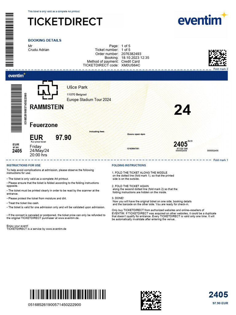 Eventim Ticket Printout Instructions | PDF | Ticket (Admission) | Barcode