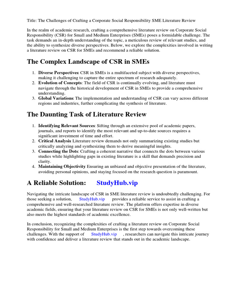 Corporate Social Responsibility Sme Literature Review | PDF | Corporate ... Corporate Social Responsibility Sme Literature Review | PDF | Corporate ...