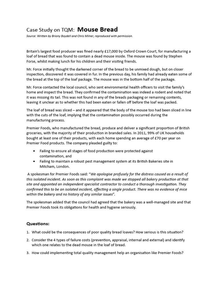 Case Study On TQM | PDF | Mouse | Breads