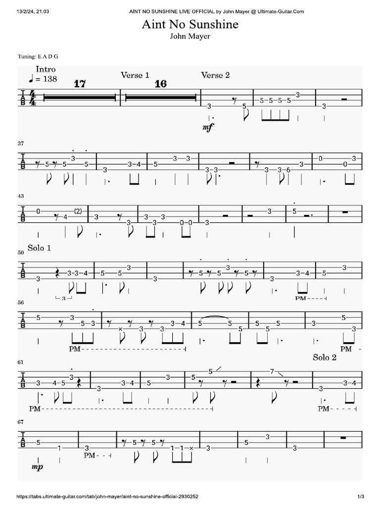 John Mayer - Aint No Sunshine | PDF