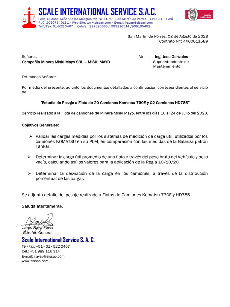 Estudio de Pesaje para Miski Mayo | PDF | Aeroespacial