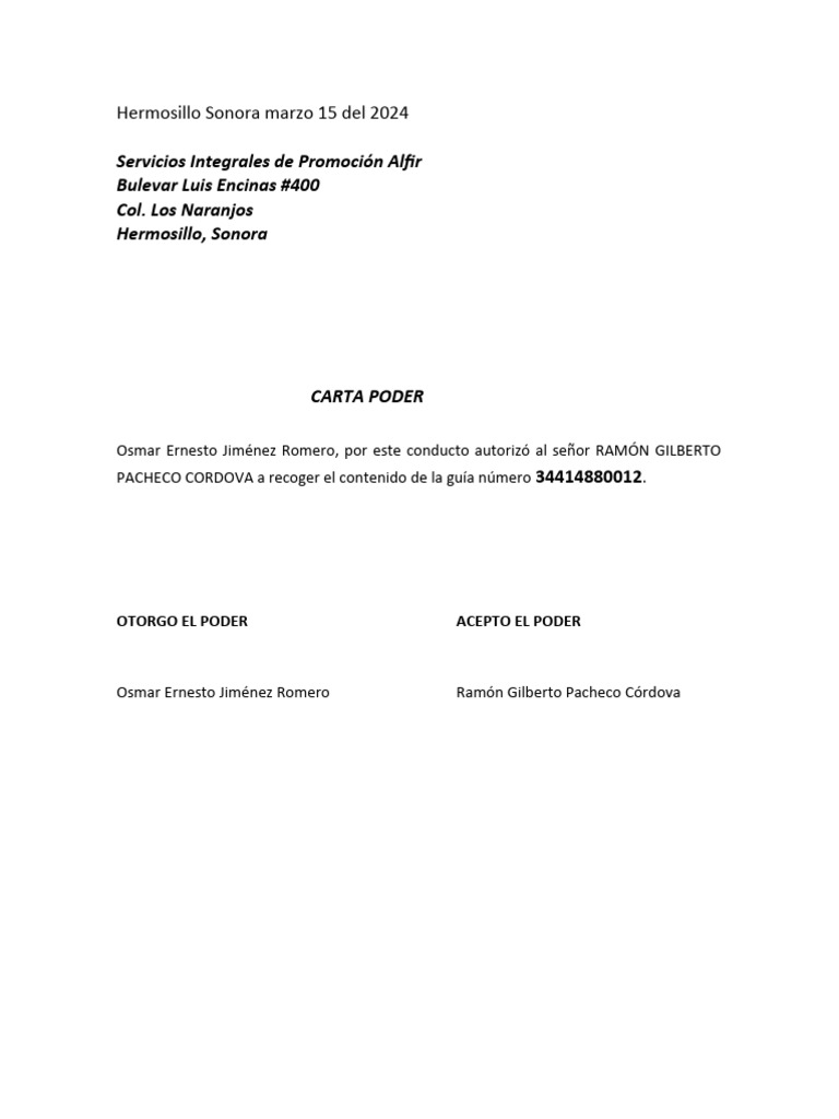 Carta Poder Estrella Blanca | PDF