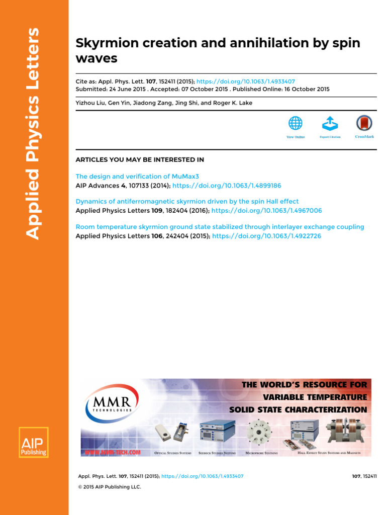 Skyrmion Creation and Annihilation by Spin Waves: Articles You May Be Interested in | PDF ...