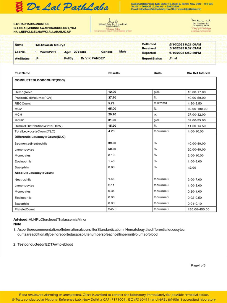 Blood Report | PDF | Clinical Pathology | Body Fluids