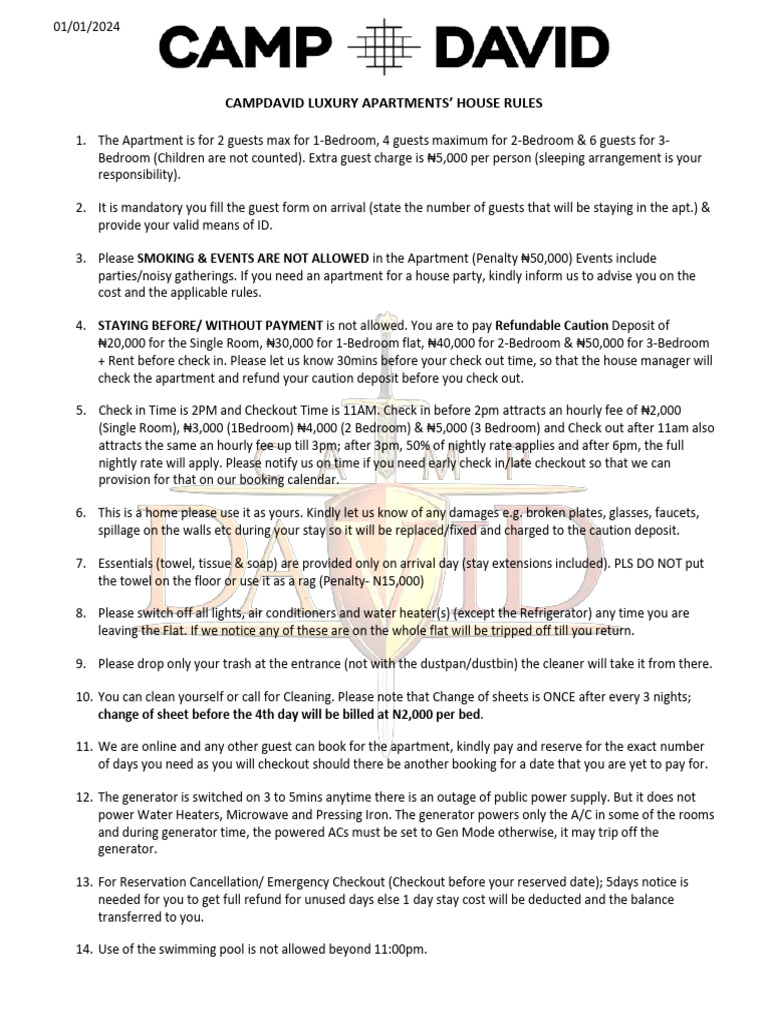 CAMPDAVID APARTMENTS HOUSE RULES v5 | PDF | Fee CAMPDAVID APARTMENTS HOUSE RULES v5 | PDF | Fee