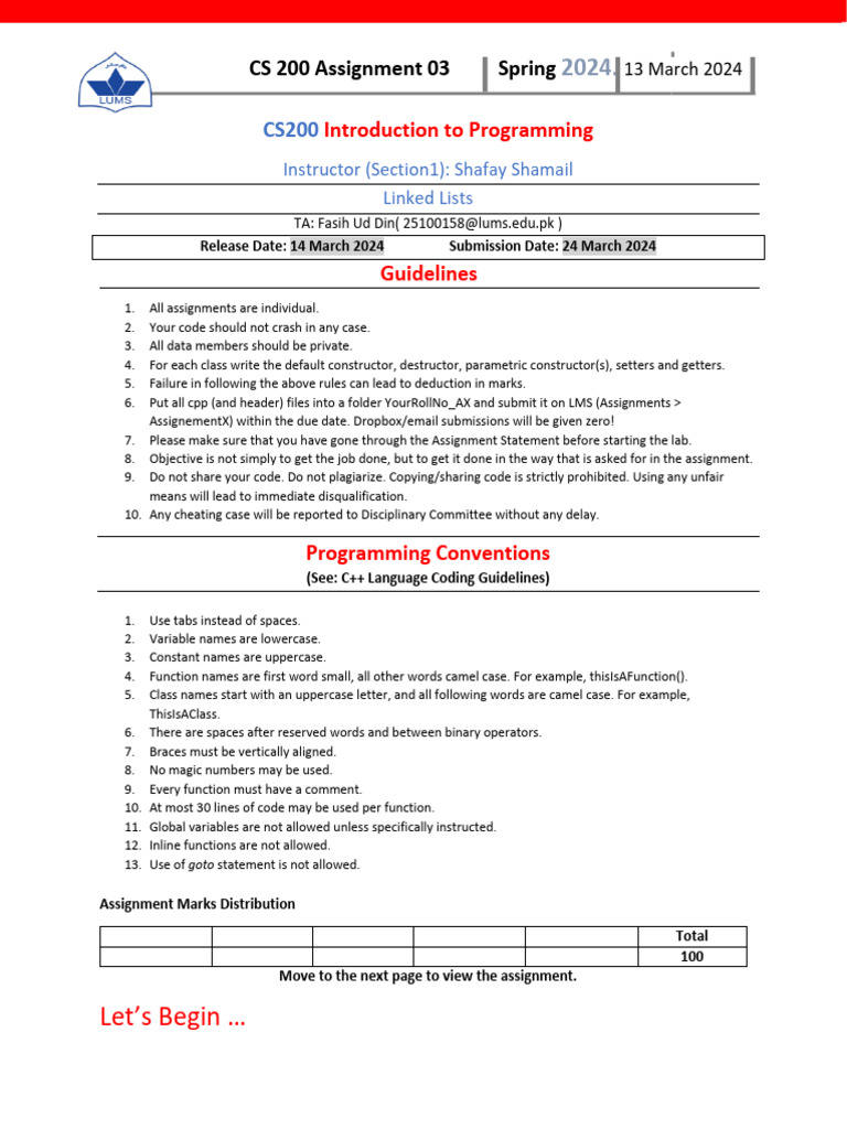CS200 Assignment 3-Linked List | Download Free PDF | Method (Computer Programming) | Constructor ...