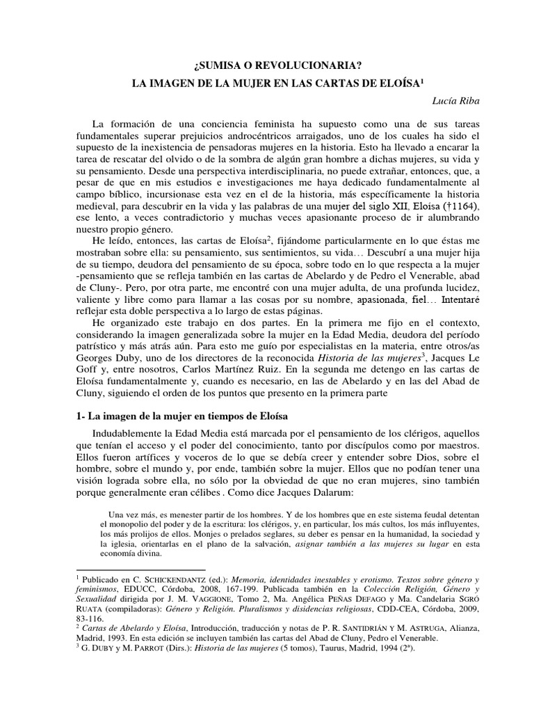 Sumisa o Revolucionaria La Imagen de La Mujer en Las Cartas de Eloísa | PDF