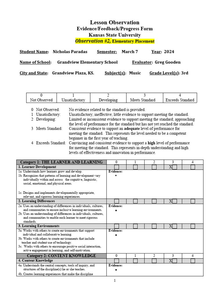 Elementary Observation 2 3-7-24 | PDF | Learning | Pedagogy