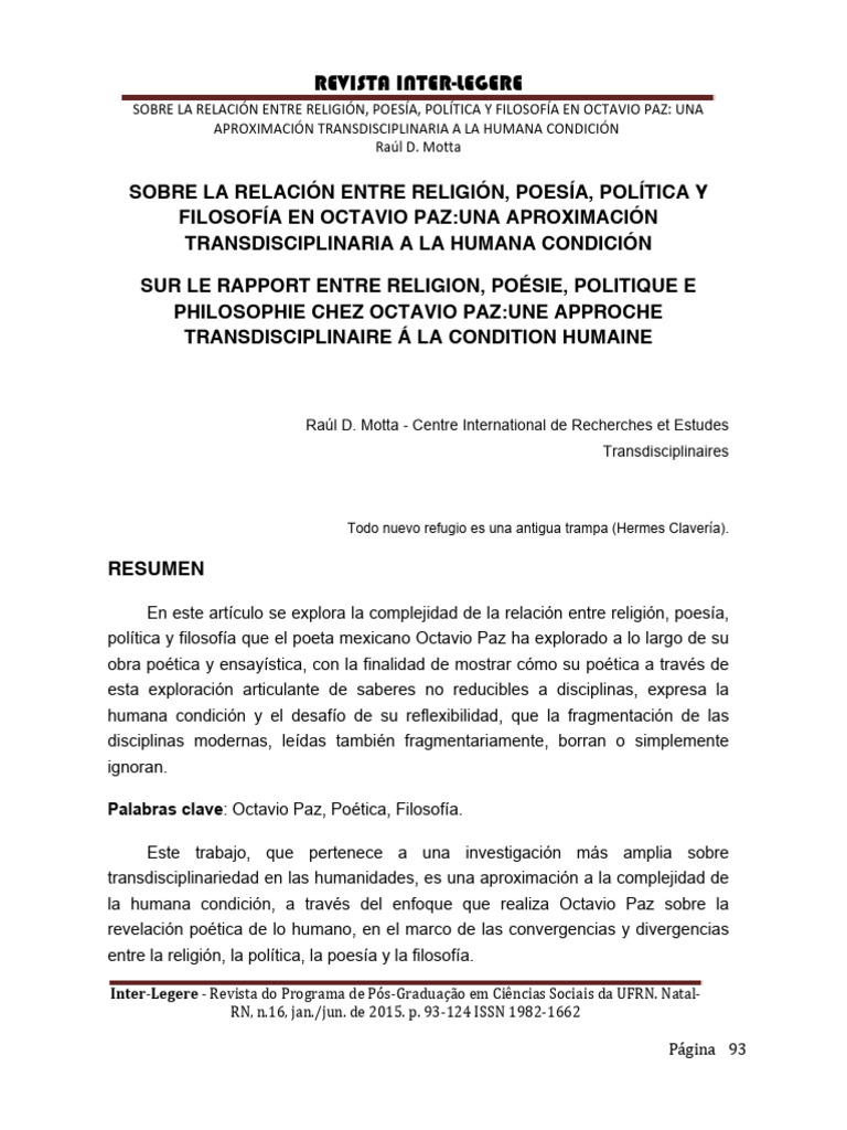 Raul Motta - Religiao - Poesia - Transidisciplnaridade | PDF