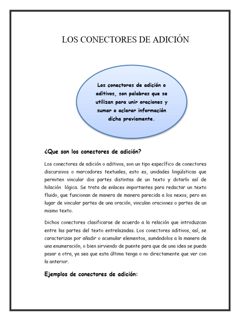 CONECTORES DE ADICIÓN | PDF