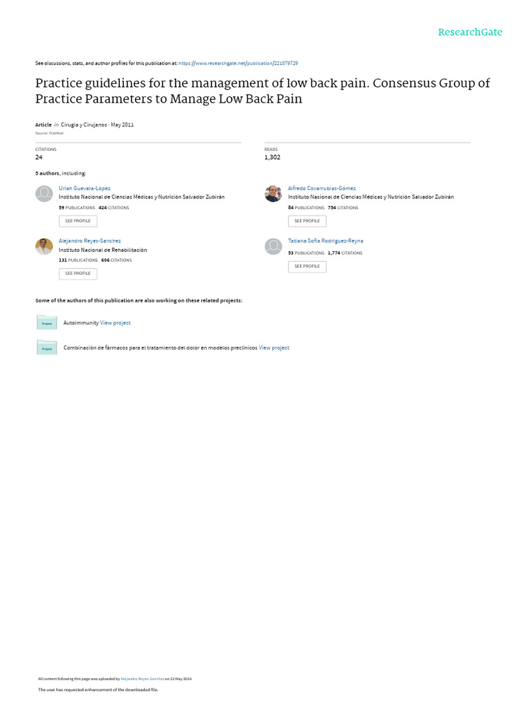 Practice Guidelines For The Management of Low Back Pain. Consensus ...