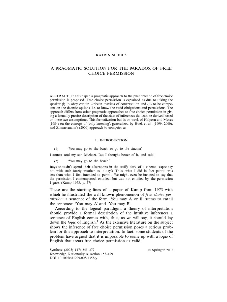 Schulz (2005) Pragmatic Solution Free Choice Perm | PDF | Modal Logic ...