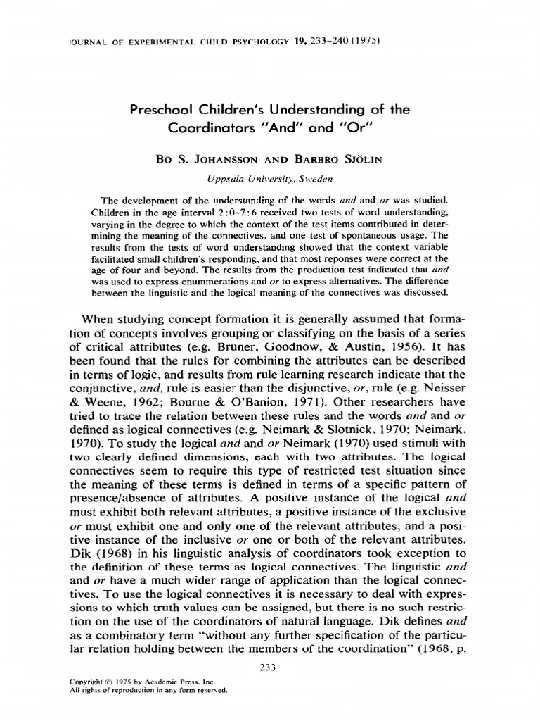 Johansson&Sjolin (1975) Preschool Underst and or | PDF | Cognitive Science