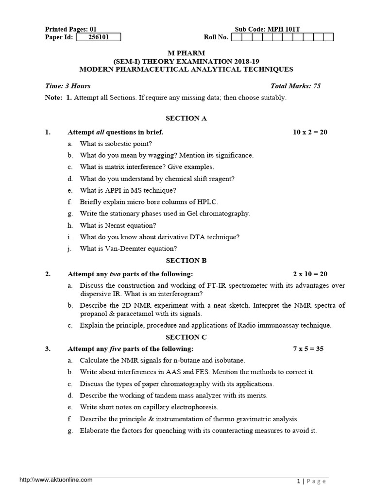 Mpharm 1 Sem Modern Pharmaceutical Analytical Techniques mph101t 2019 | PDF