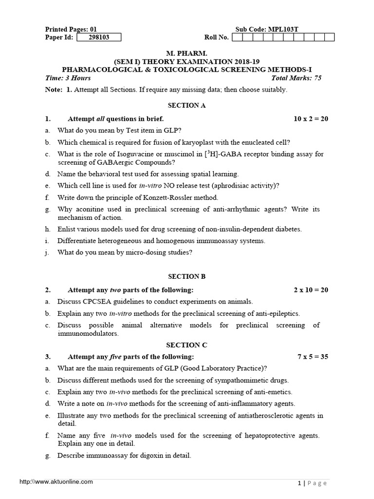 Mpharm 1 Sem Pharmacological and Toxicological Screening Methods 1 mpl103t 2019 | PDF | In Vitro ...