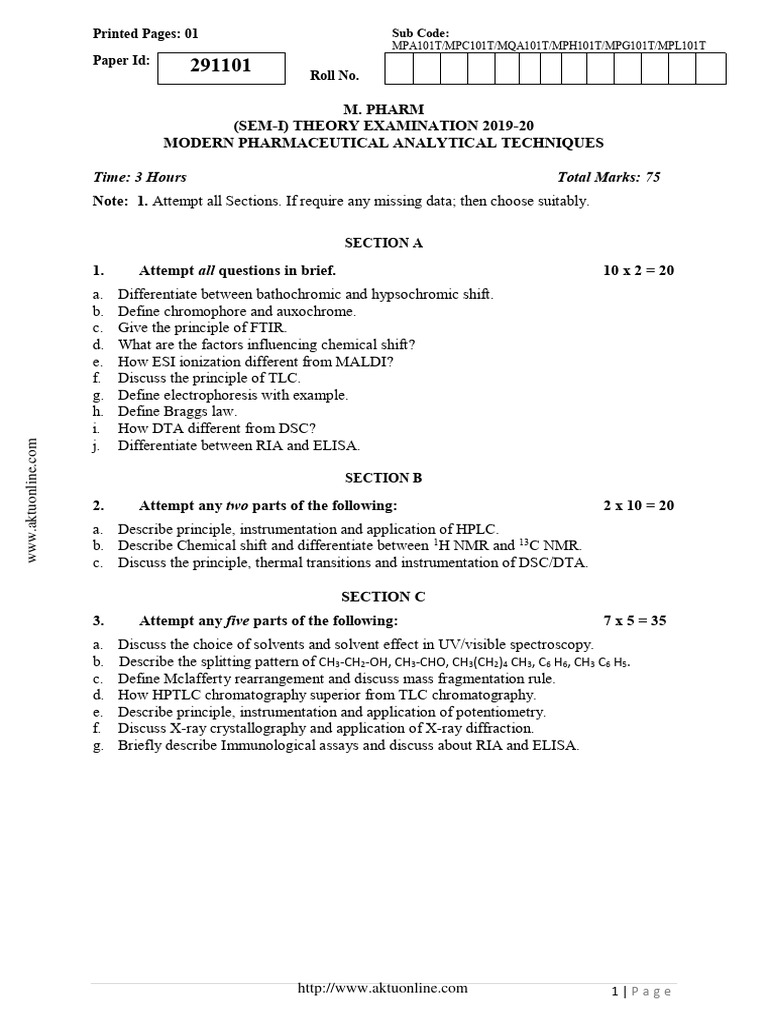 Mpharm 1 Sem Modern Pharmaceutical Analytical Techniques Mpa101t 2020 ...