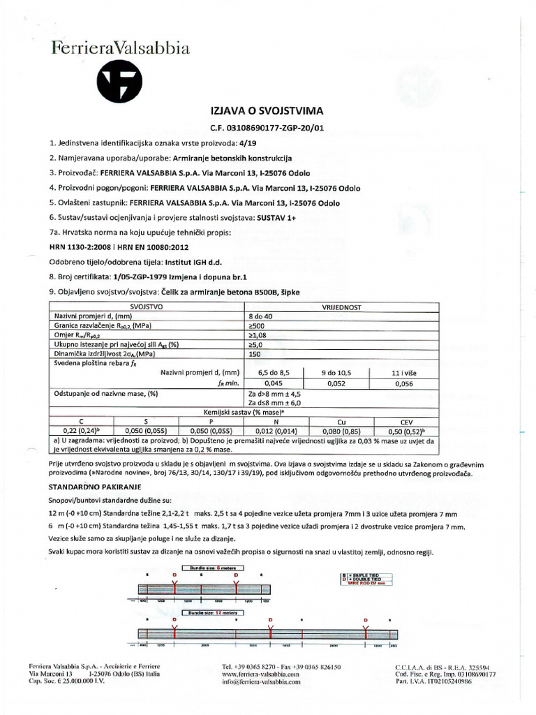 Izjava o Svojstvima Ferriera Valsabbia | PDF