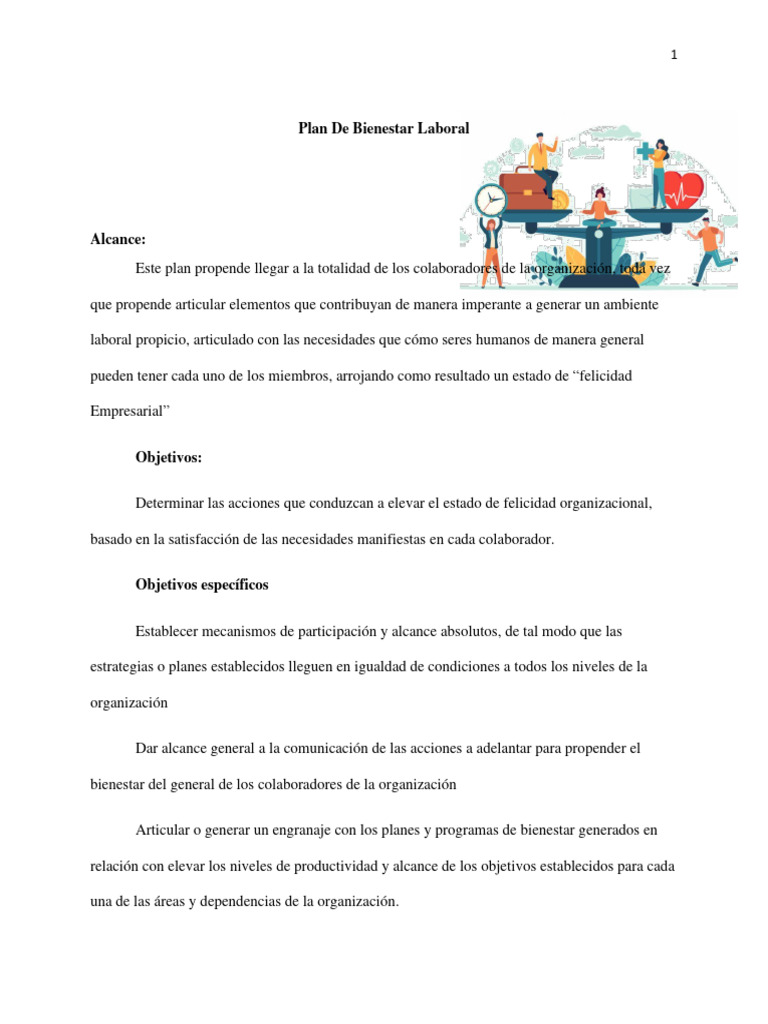 PLAN DE BIENESTAR LABORAL | PDF