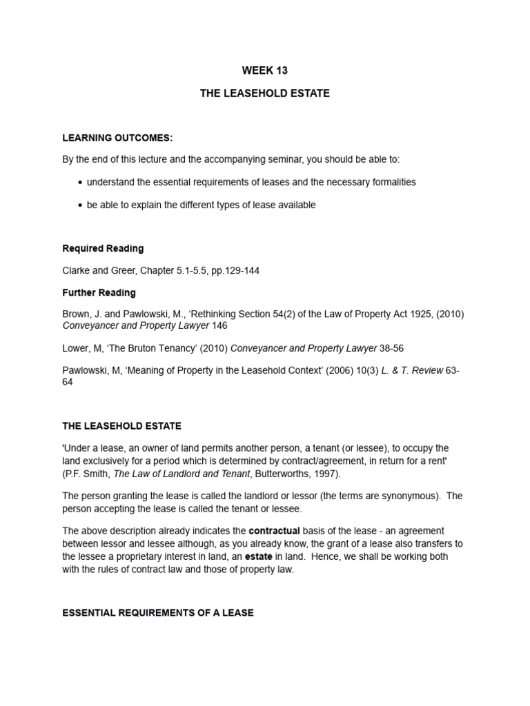 Leasehold estates | PDF | Lease | Leasehold Estate