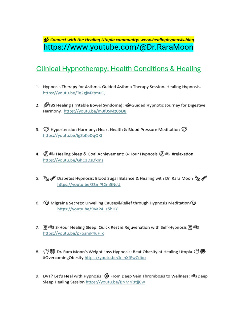 Clinical Hypnotherapy - Complete List | Download Free PDF | Hypnotherapy | Hypnosis